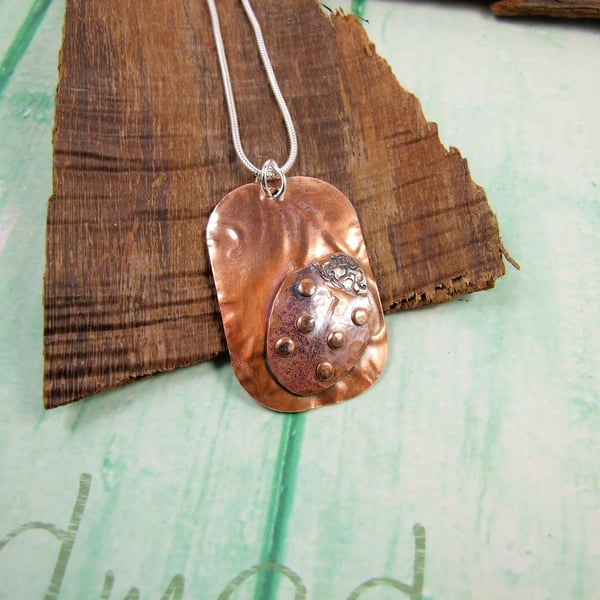 Ladybird Necklace, Leaf Embossed Pendant with L... - Folksy