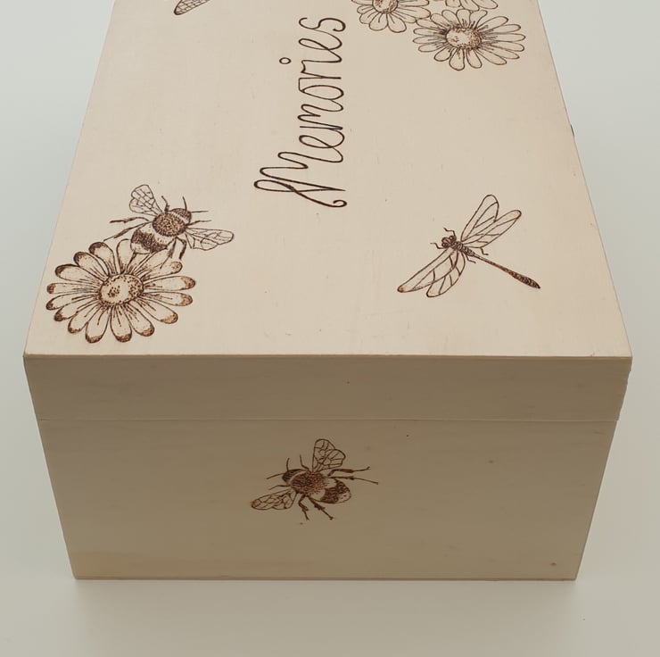 Wood burned memory keepsake box with dragonflie... - Folksy