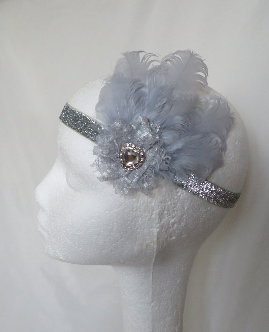 Silver Grey Feather & Diamante Glitter Vint... - Folksy