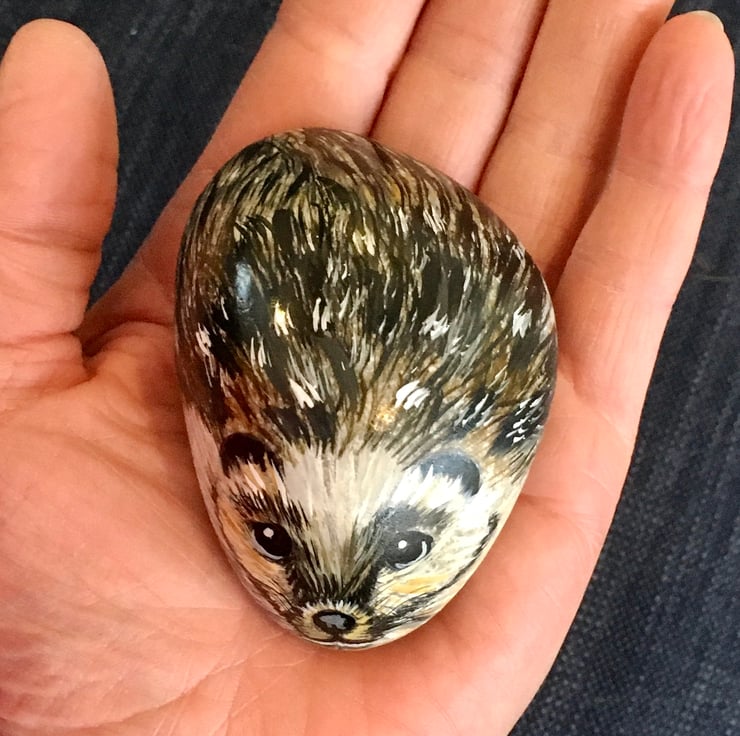Hedgehog hand painted pebble garden rock art st... - Folksy