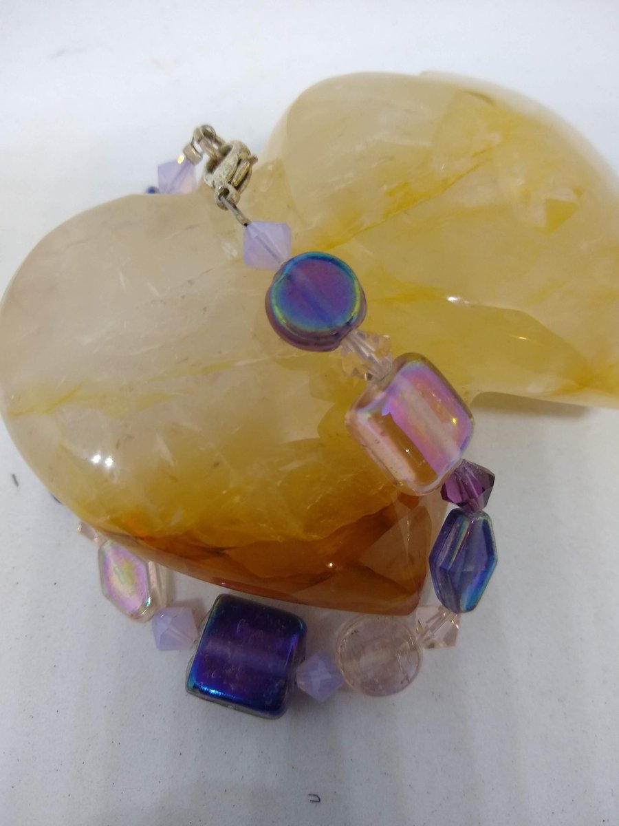 Purple Indian Glass Crystal Bracelet Handmade - Folksy