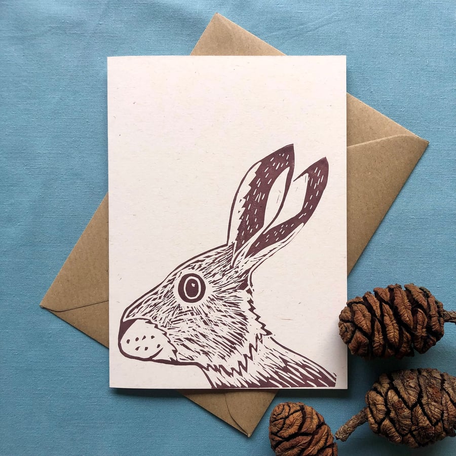 Hare Linocut Card - Folksy