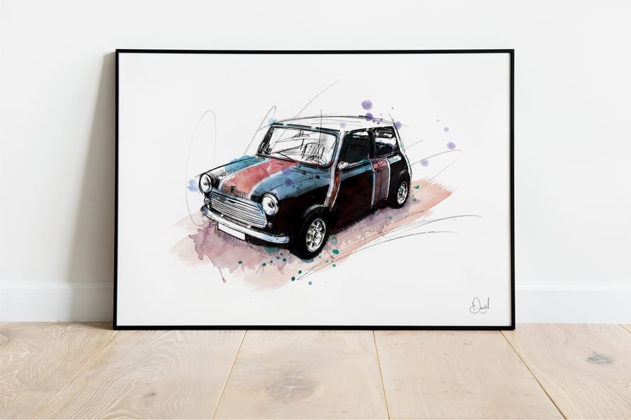 Mini Classic Car Art Print, Mini Illustration, ... - Folksy