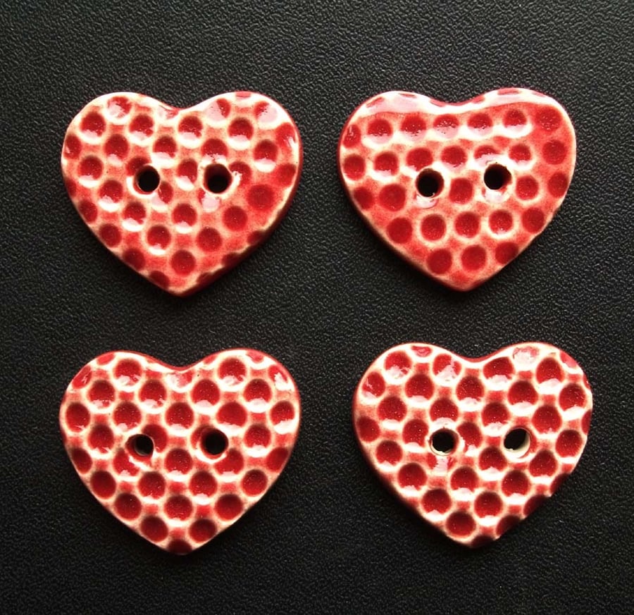 set of four large ceramic red heart buttons - Folksy