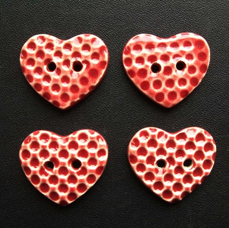 set of four large ceramic red heart buttons - Folksy