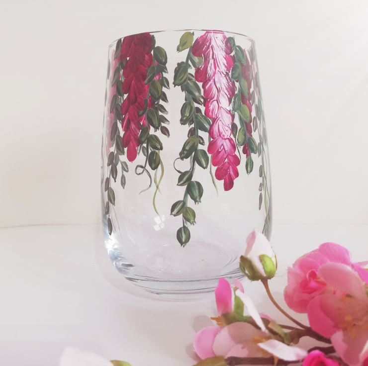 Hand Painted, Wisteria, Stemless Glass, Floral ... - Folksy
