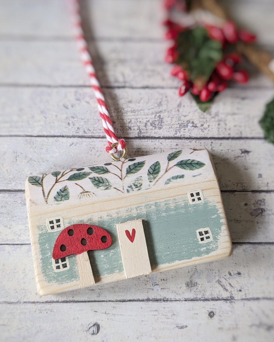 Wooden Hand Painted House Hanging Decoration - Folksy