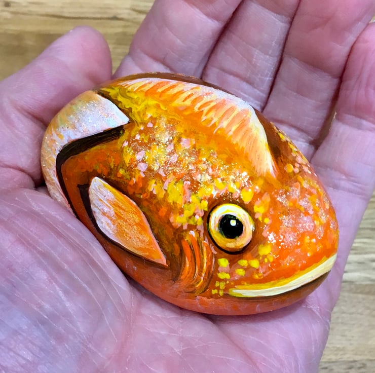 Fish Painted pebble garden rock art aquatic wil... - Folksy