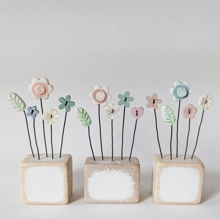 Clay Flower Garden in a Wood Block Personalised - Folksy