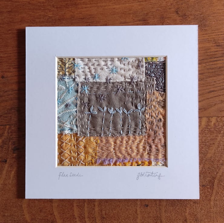 "Flax Seeds" - Square framed fabric c... - Folksy