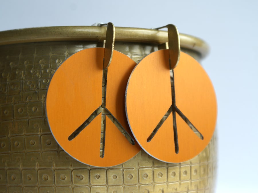 Peace sign statement earrings - large orangey y... - Folksy
