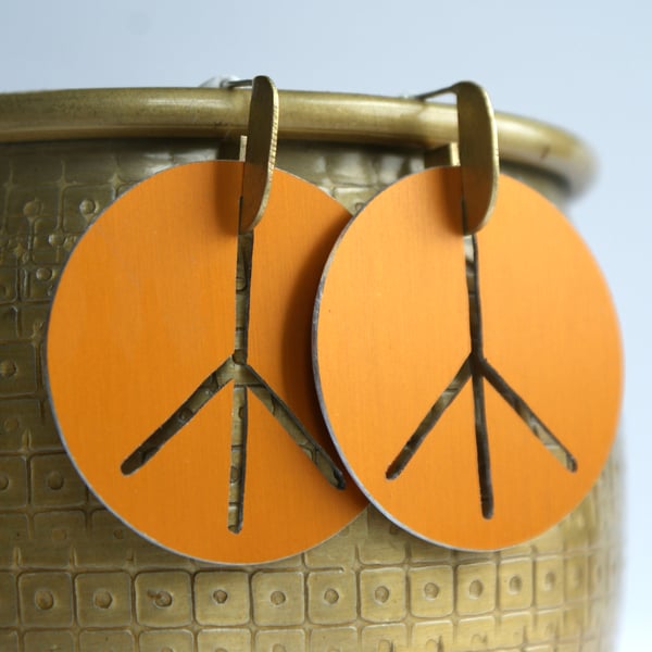 Peace sign statement earrings - large orangey y... - Folksy