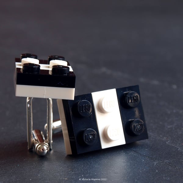 Lego Cuff Links Black and White Stripes - Folksy