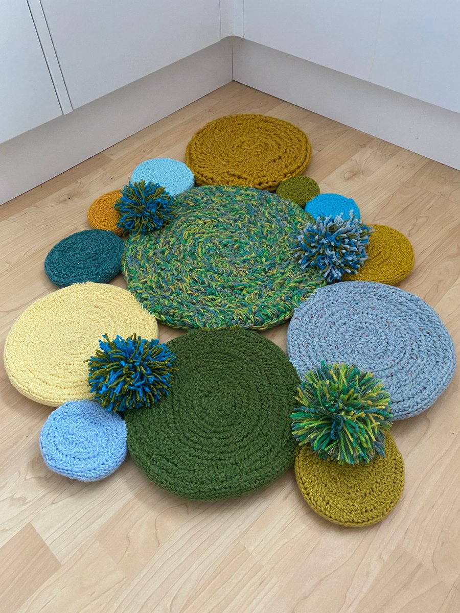 Blue, green & yellow rug - Folksy
