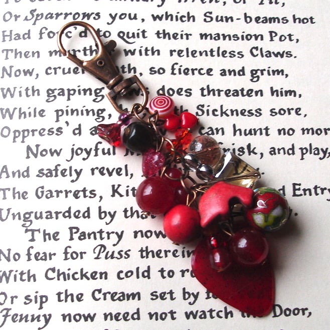 Rock Chick Bag Charm with Red Bead Cluster, Got... - Folksy