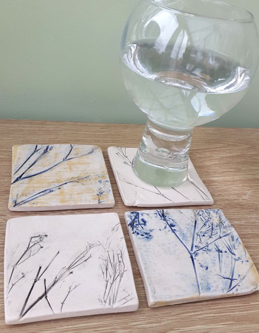 Winter Branches Square Ceramic Coasters set of 4 - Folksy