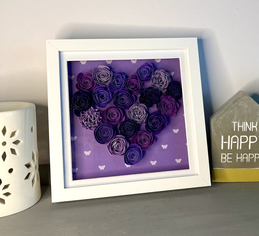 Paper flower heart shadow box with optional cus... - Folksy