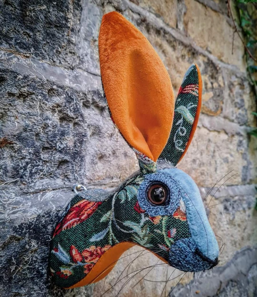 Faux hare head wall mount in beautiful bargewar... - Folksy