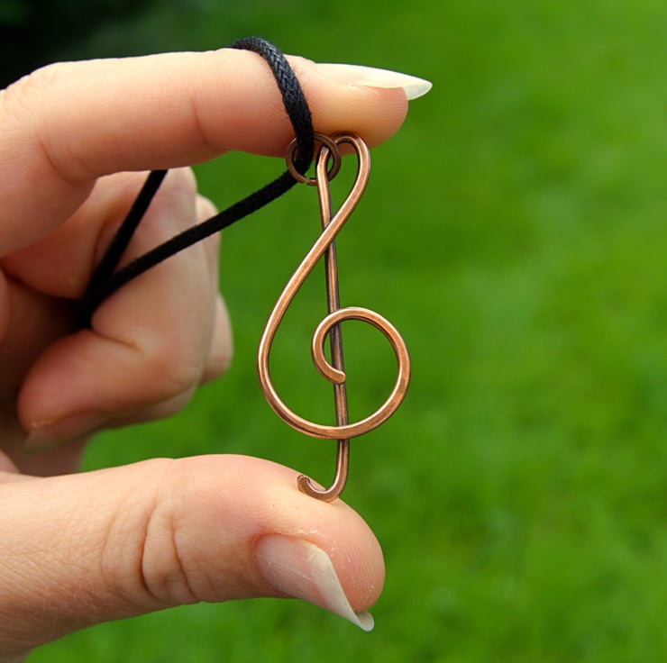 Hammered Copper Treble Clef Pendant - Folksy
