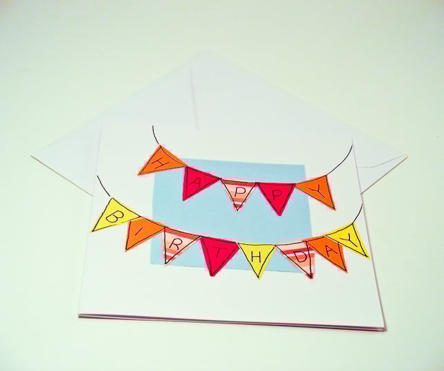 Greeting Card - Happy Birthday Bunting Greeting... - Folksy