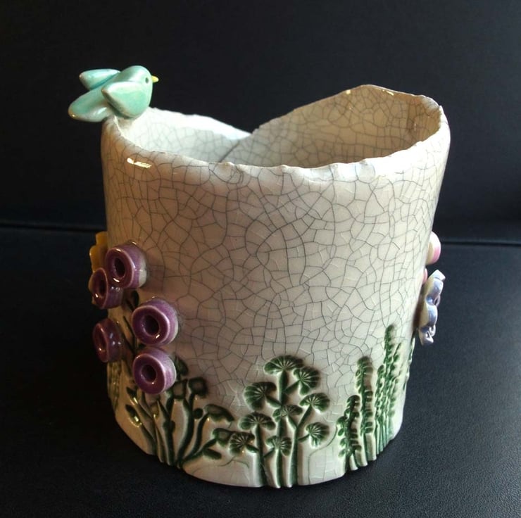 Spring flowers decorative ceramic vessel - Folksy