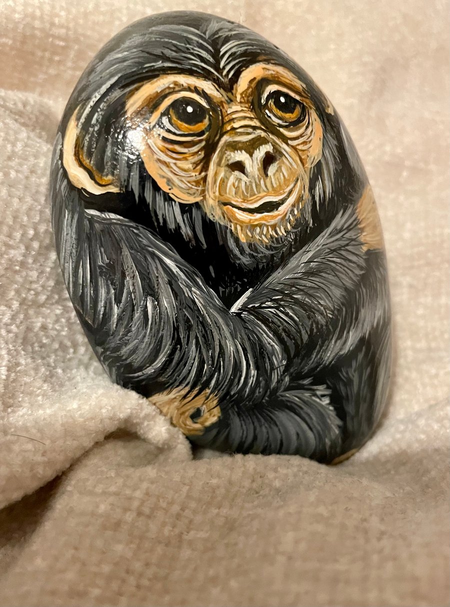 Monkey hand painted pebble garden rock art wild... - Folksy