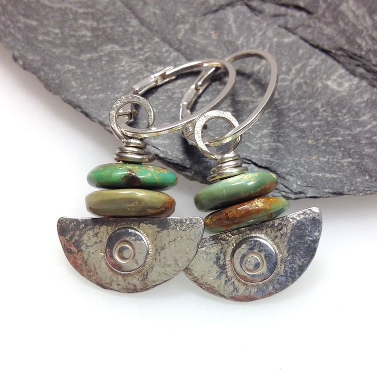 Ulu , handmade silver and turquoise earrings - Folksy