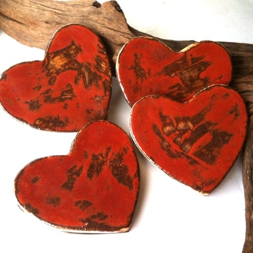 Set of 4 Heart Coasters - Folksy