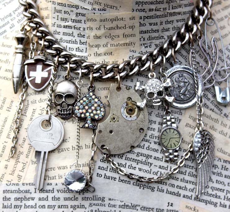 Statement Silver Kitsch Punk Multi Charm Skull ... - Folksy