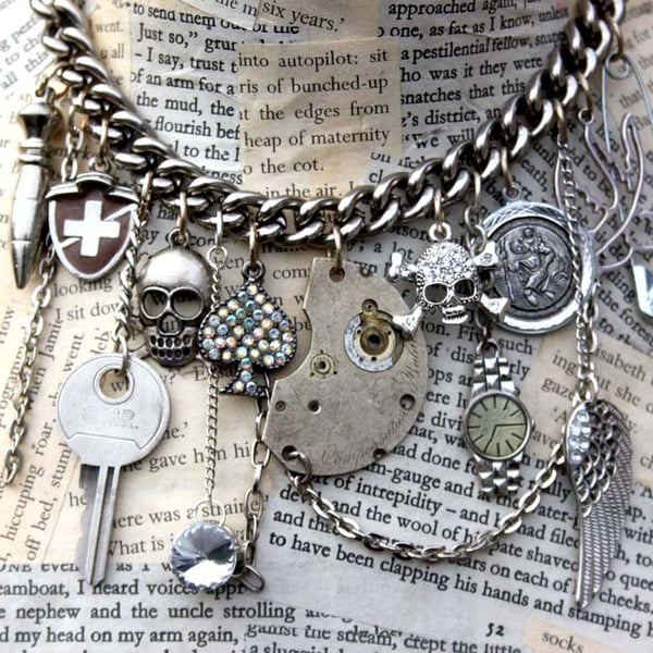 Statement Silver Kitsch Punk Multi Charm Skull ... - Folksy