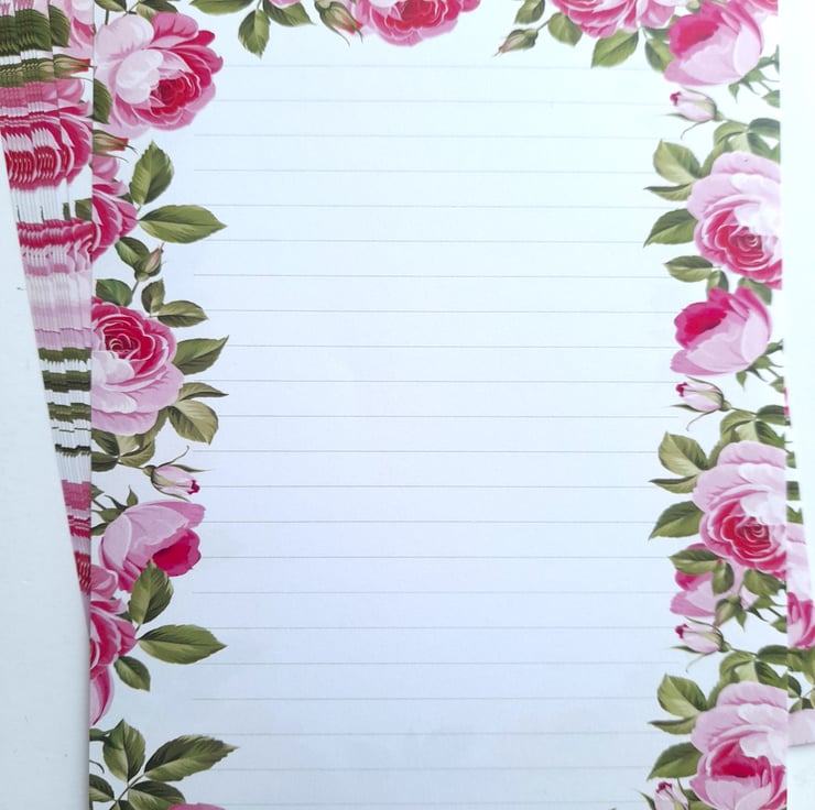 Letter Writing Paper - Pink Rose Frame - Folksy
