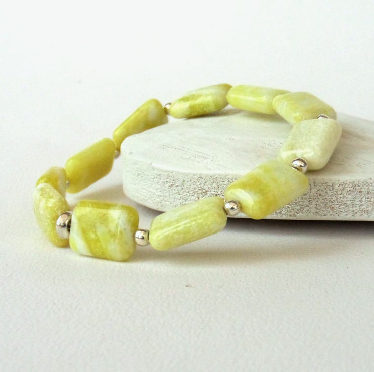 Lemon jasper stretchy bracelet - Folksy