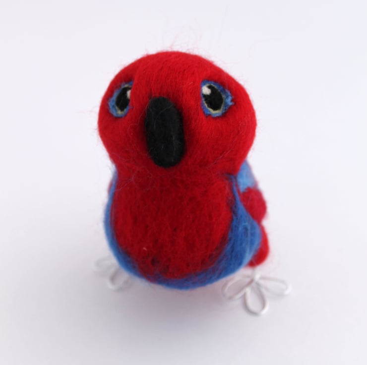 Needle Felted Red Parrot Red Eclectus Bird - Folksy
