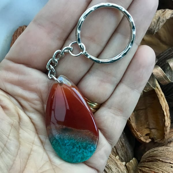 Tri-colour Druzy Agate Pear Drop Gemstone Keyri... - Folksy