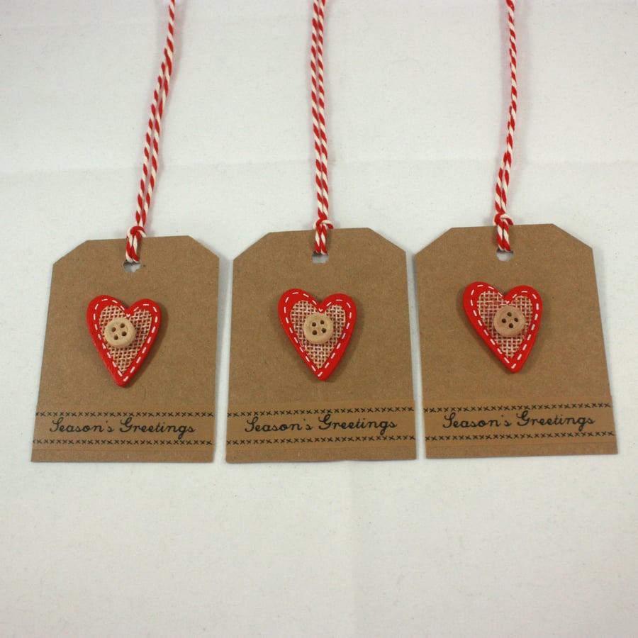Handmade Christmas gift tags - wooden hearts, p... - Folksy