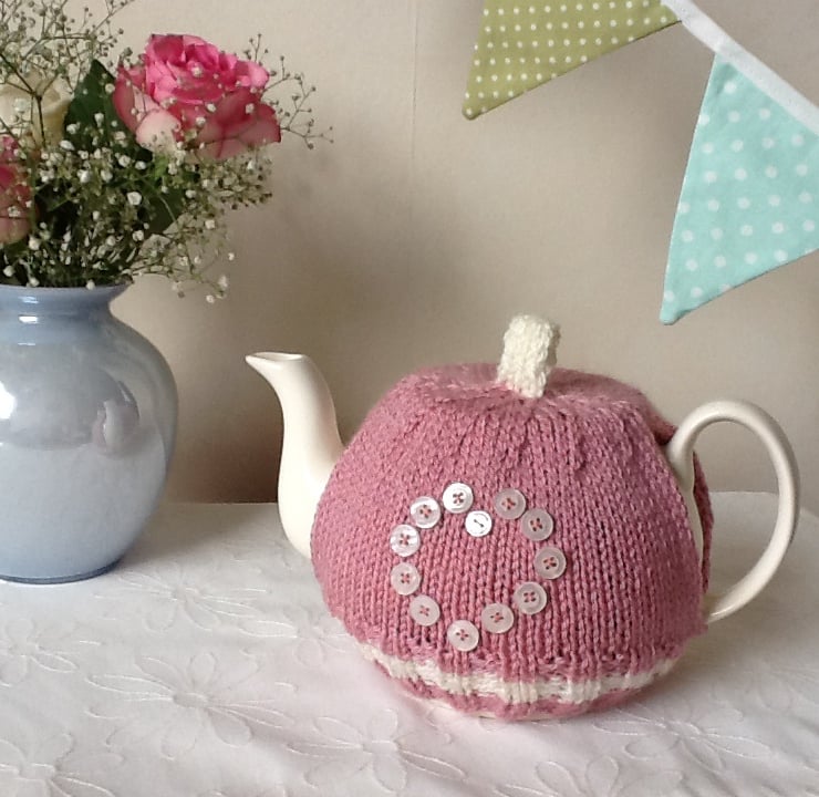 Dusky pink heart Tea Cosy- fits a 4 cup pot, gi... - Folksy
