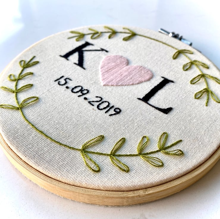 Initials & Date Handmade Embroidery Hoop wi... - Folksy