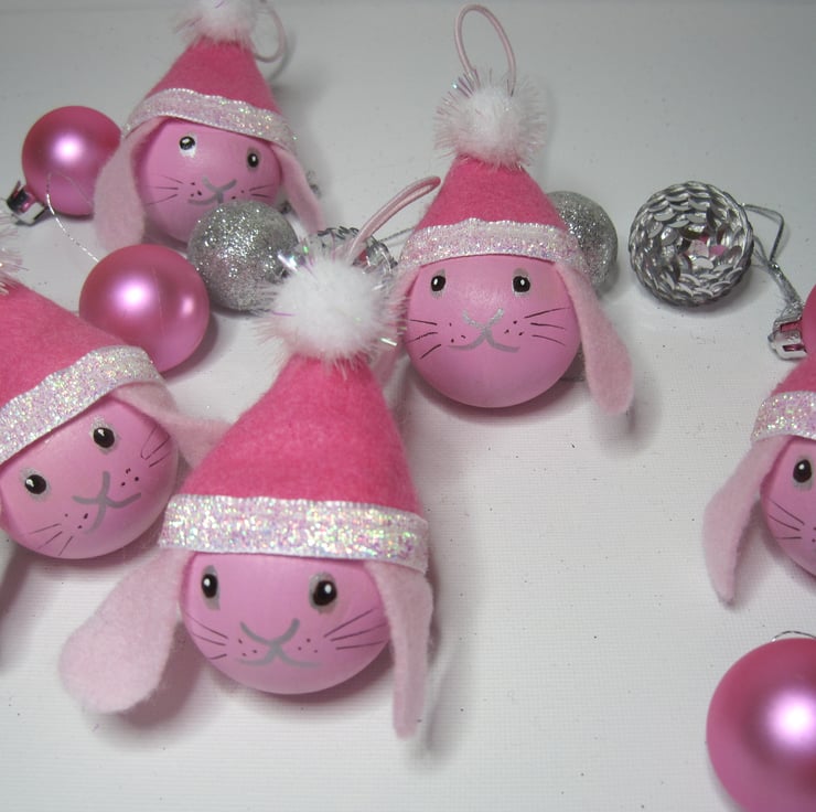 SALE Bunny Rabbit Christmas Bauble Decoration x 4 - Folksy