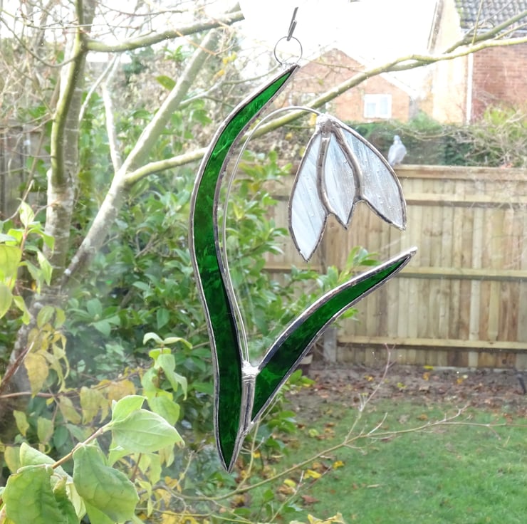 Stained Glass Snowdrop Suncatcher - Handmade Ha... - Folksy