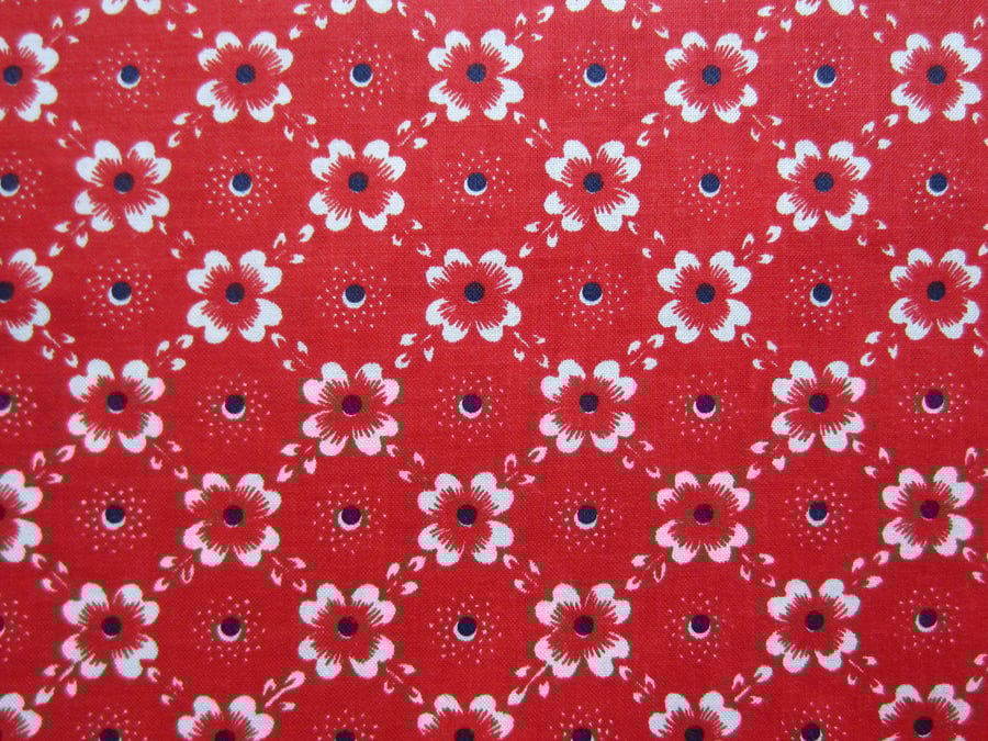Unused Vintage Red Floral Fabric ( 1 Yard) - Folksy