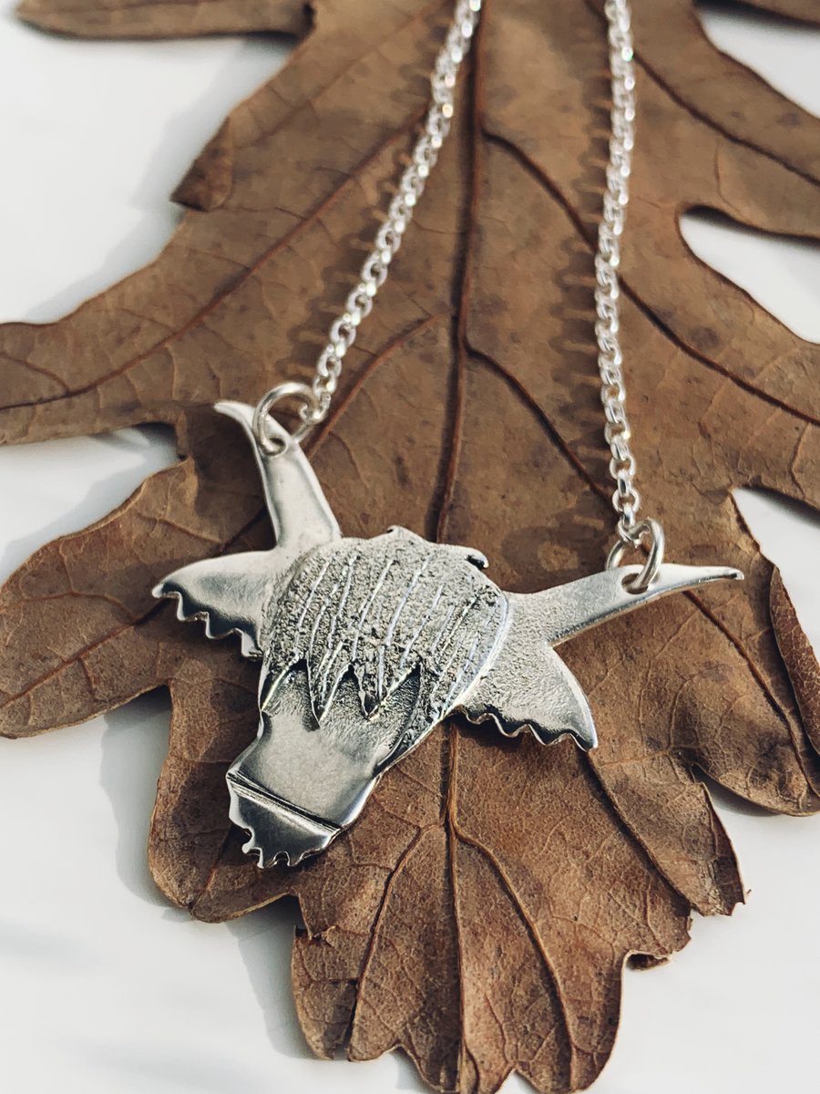 Recycled Sterling Silver Highland Cow Pendant - Folksy