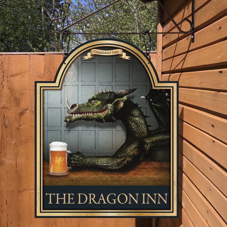 The Dragon Inn - Hanging personalised bar sign - Folksy