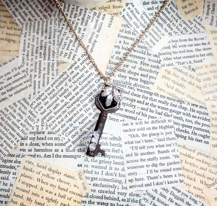 Skeleton Key Flower Charm Necklace - Folksy