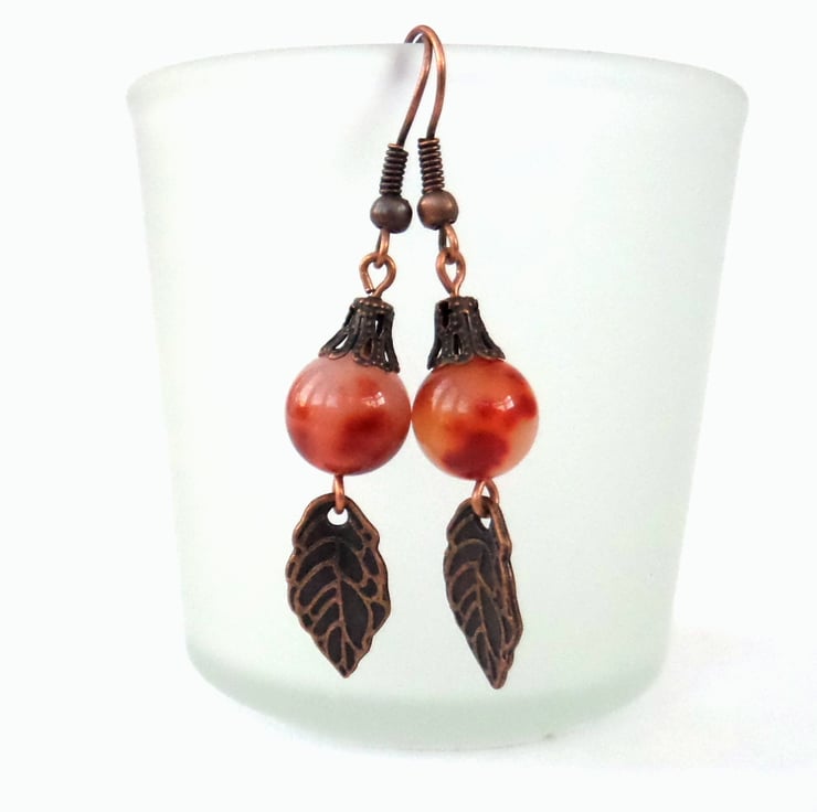 Red kunzite and copper earrings - Folksy