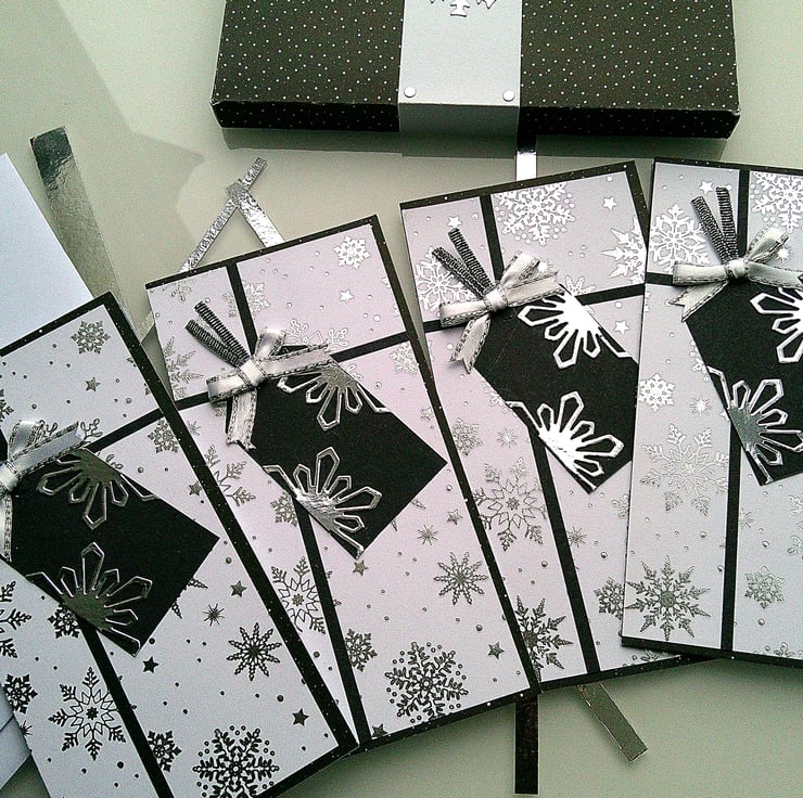 Mini Slimline Silver and Black Christmas Cards - Folksy