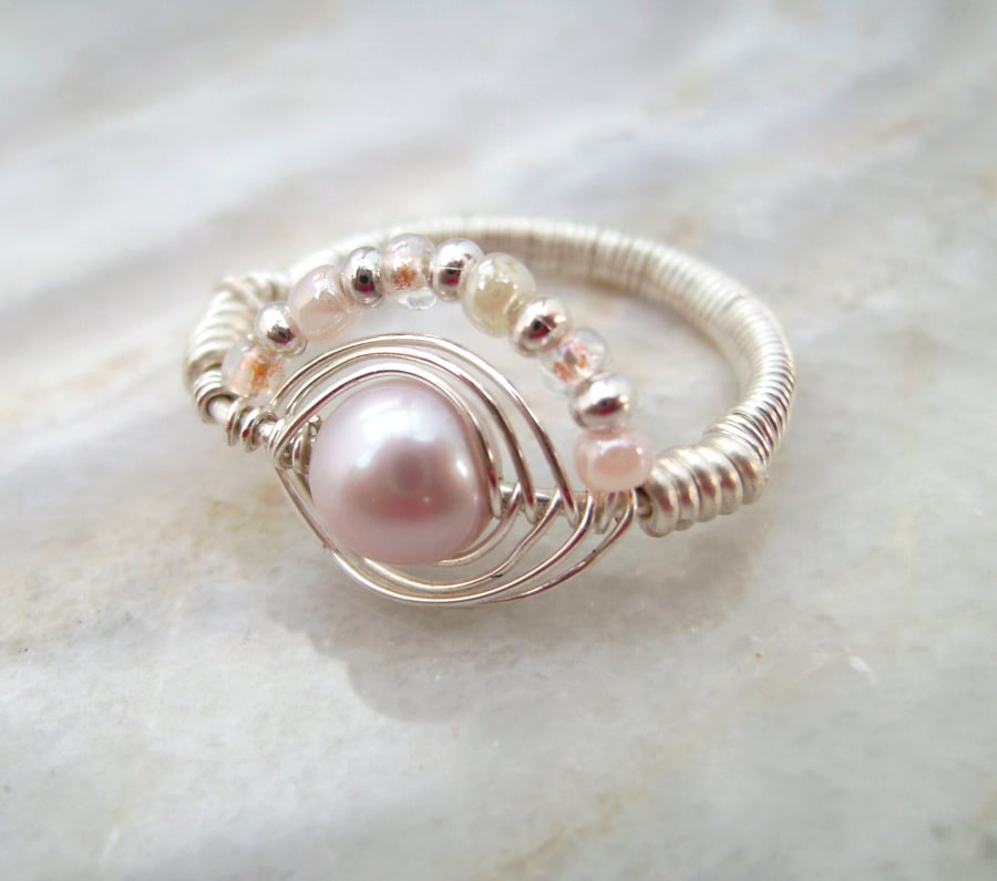 Wire Wrapped Pearl Ring - Folksy
