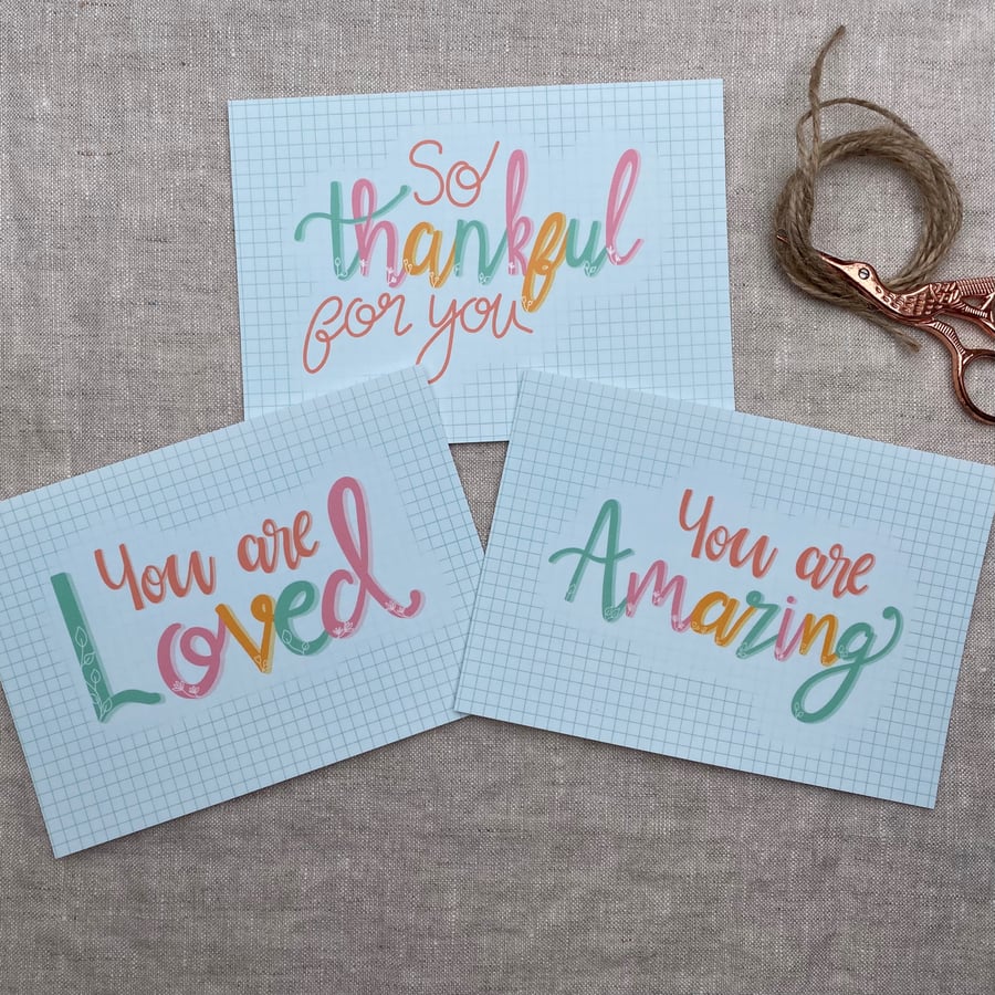 Set of 3 Original Art Postcards, Motivational C... - Folksy