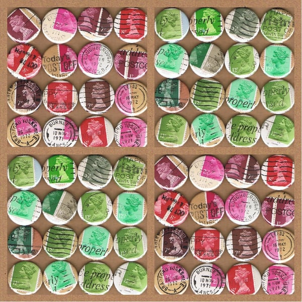 3 x Upcycled vintage postage stamp badge - Mach... - Folksy