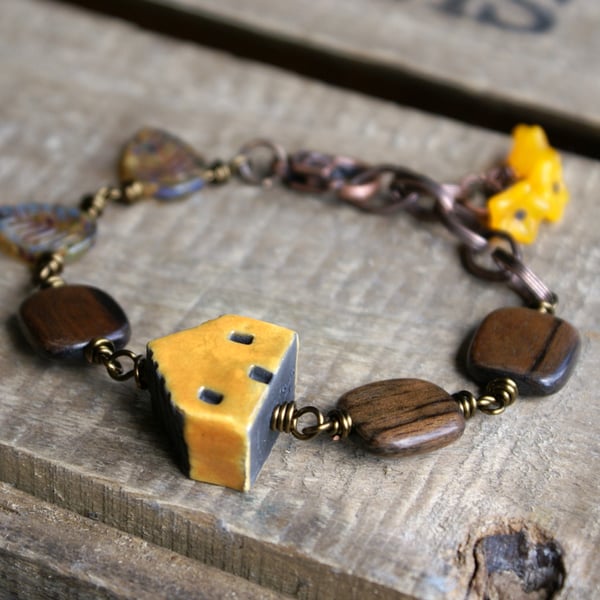 Rustic Wooden Wire Wrapped Bracelet - Folksy