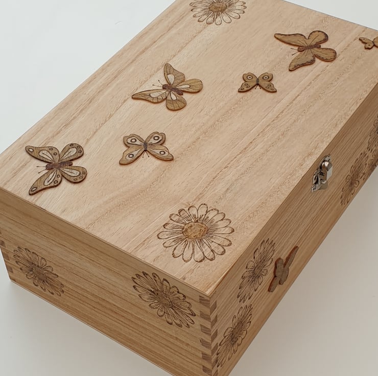 Decorative butterfly design wooden storage box - Folksy